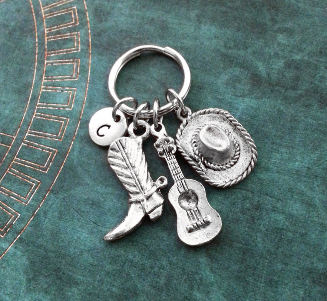 Cowboy Hat Keychain SMALL Acoustic Guitar Country Music Keychain Desert ...