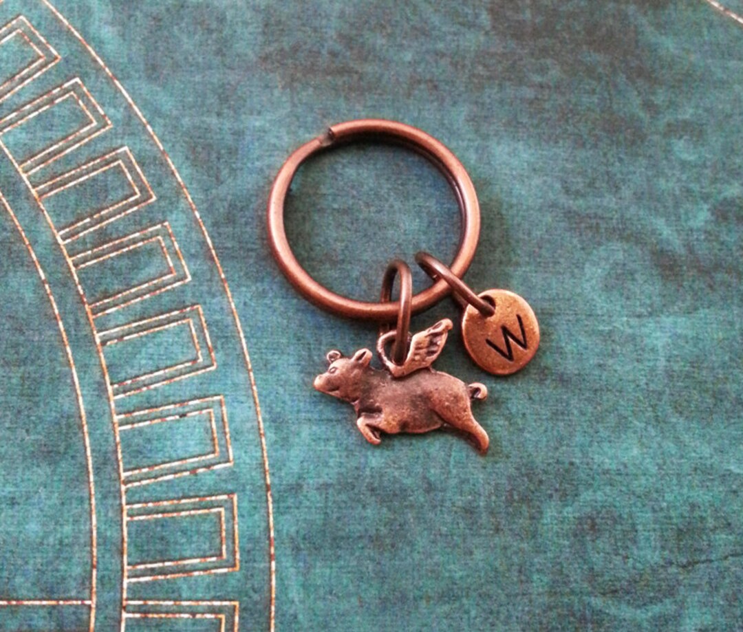 Flying Pig Keychain VERY SMALL Pig Keyring Personalized Copper Keychain ...
