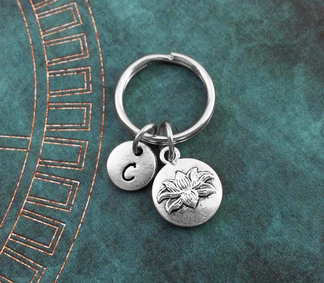 Lotus Keychain, VERY SMALL Lotus Flower Keyring, Personalized Keychain ...