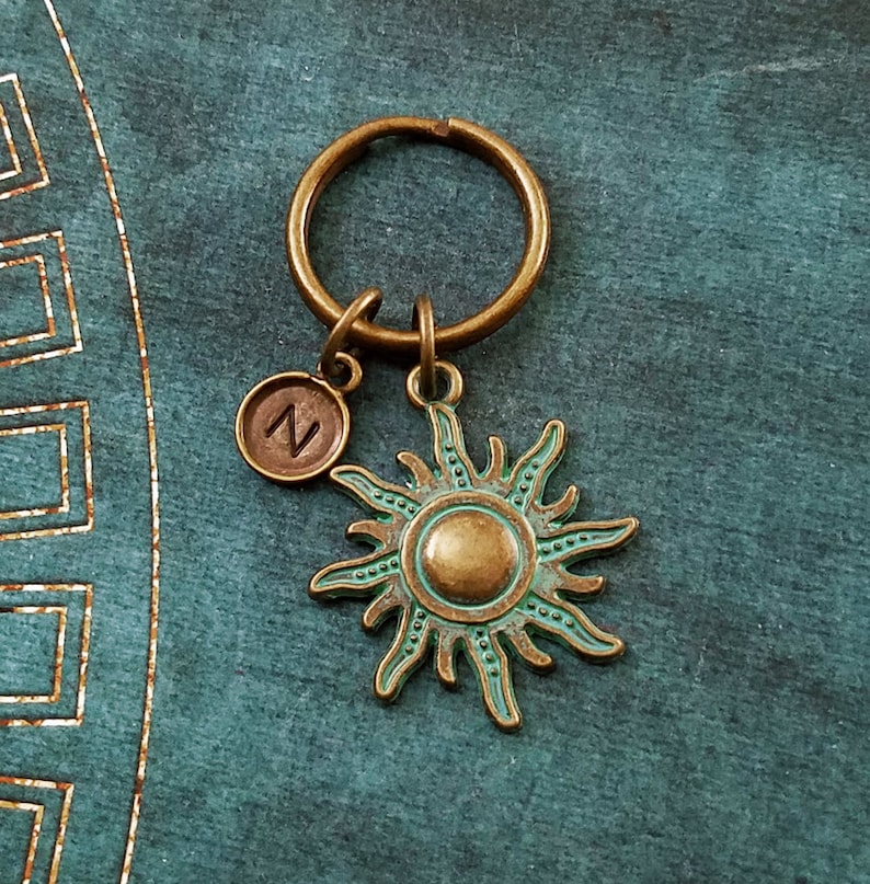 Sun Keychain VERY SMALL Sun Keyring Bronze Sun Charm Keychain | Etsy