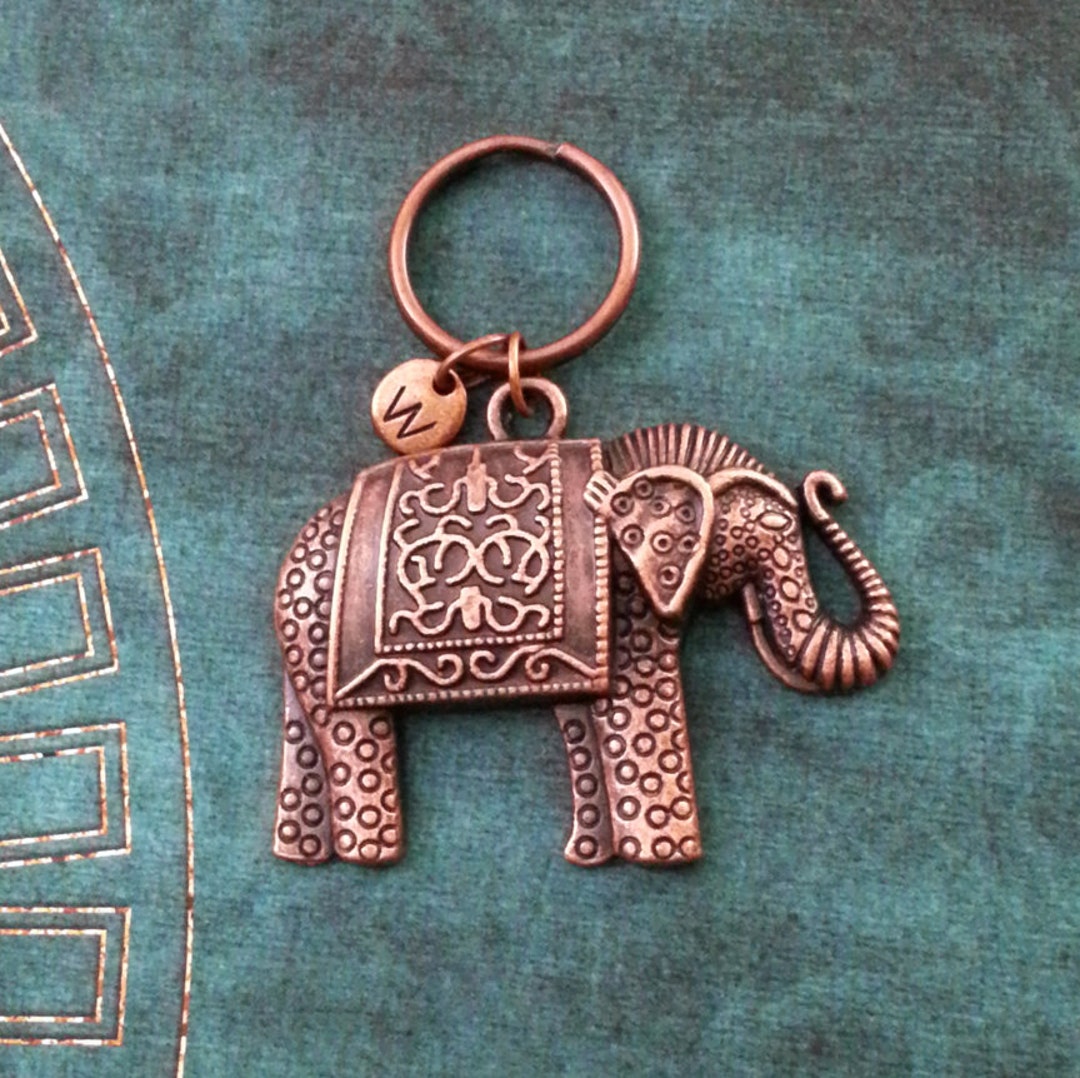 Elephant Keychain LARGE Elephant Keyring Copper Keychain Indian ...
