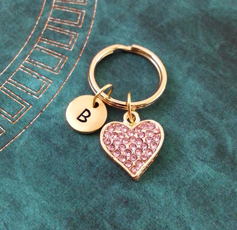 Pink Rhinestone Heart Keychain SMALL Heart Keyring Custom - Etsy