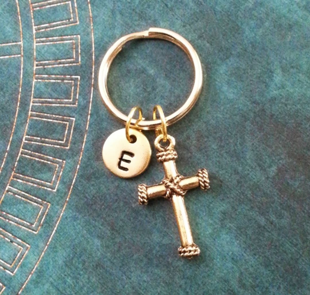 Cross Keychain VERY SMALL Gold Cross Keyring Cross Charm Keychain ...