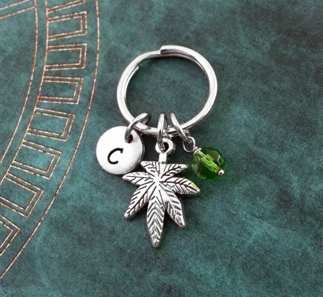 Pot Leaf Keychain, SMALL Hemp Leaf Keyring, Personalized Keychain ...