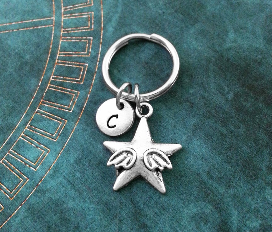 Star With Wings Keychain SMALL Star Keychain Personalized | Etsy