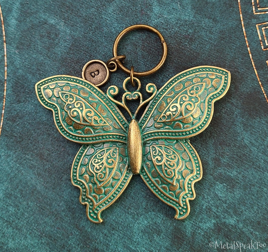 Butterfly Keychain Patina Butterfly Pendant Keychain Antiqued Butterfly ...