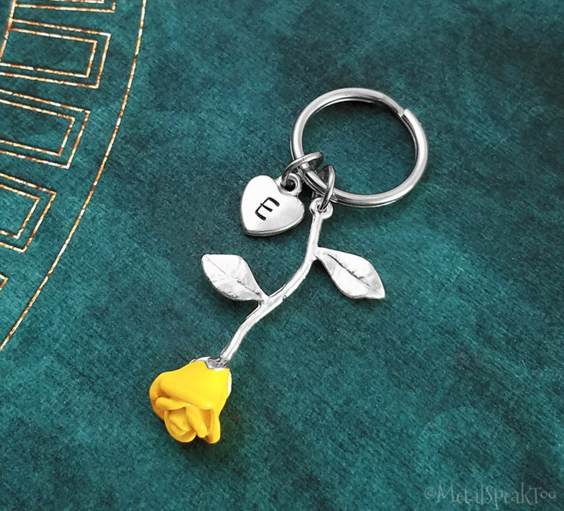 Yellow Rose Keychain SMALL Rose Charm Keychain Keyring | Etsy