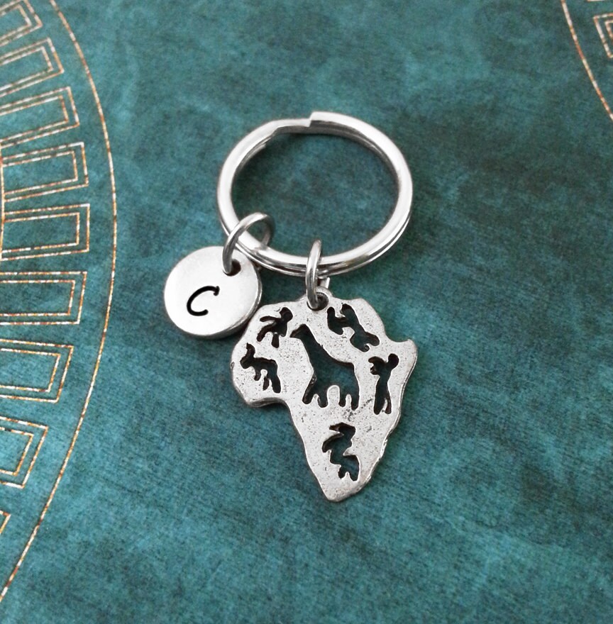 Africa Keychain Personalized Hand Stamped Silver Africa | Etsy