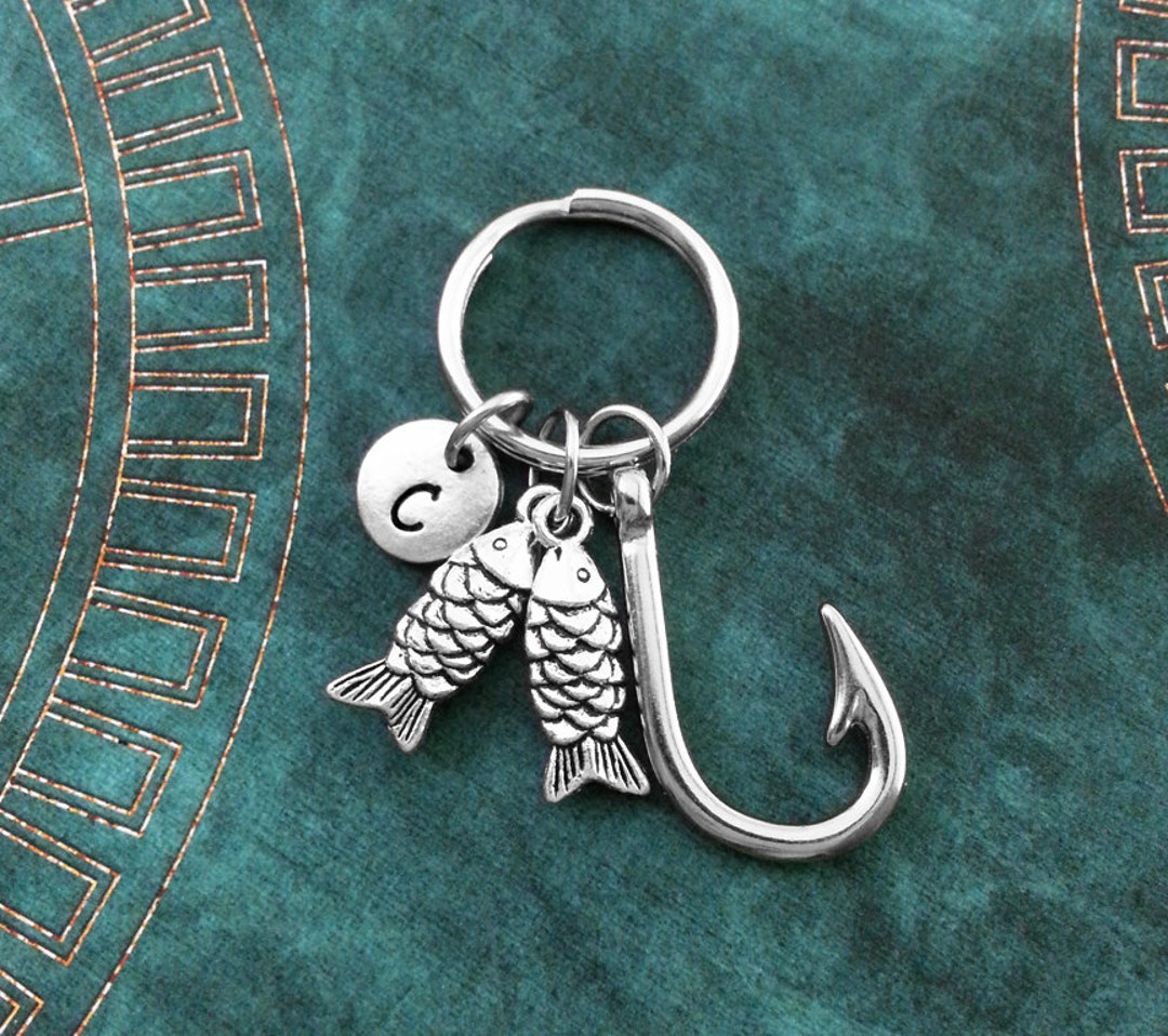 Fish Hook Keychain Silver Fishhook Keychain Engagement - Etsy