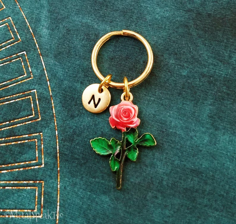 Rose Keychain SMALL Rose Charm Keychain Rose Keyring Girlfriend ...