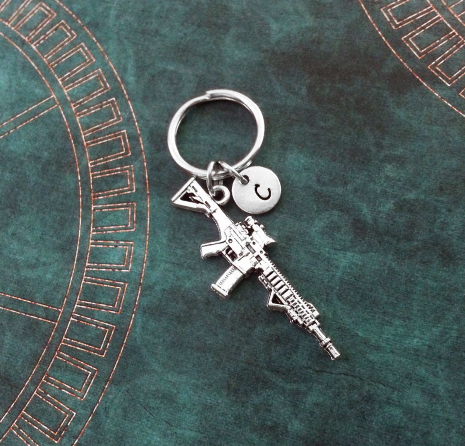 Rifle Keychain, SMALL Gun Keychain, Silver Keyring Monogram Keychain ...