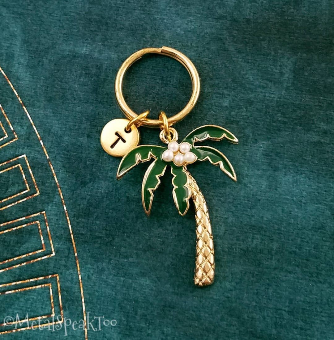 Palm Tree Keychain SMALL Palm Tree Keyring Beach Keychain Initial Gift ...