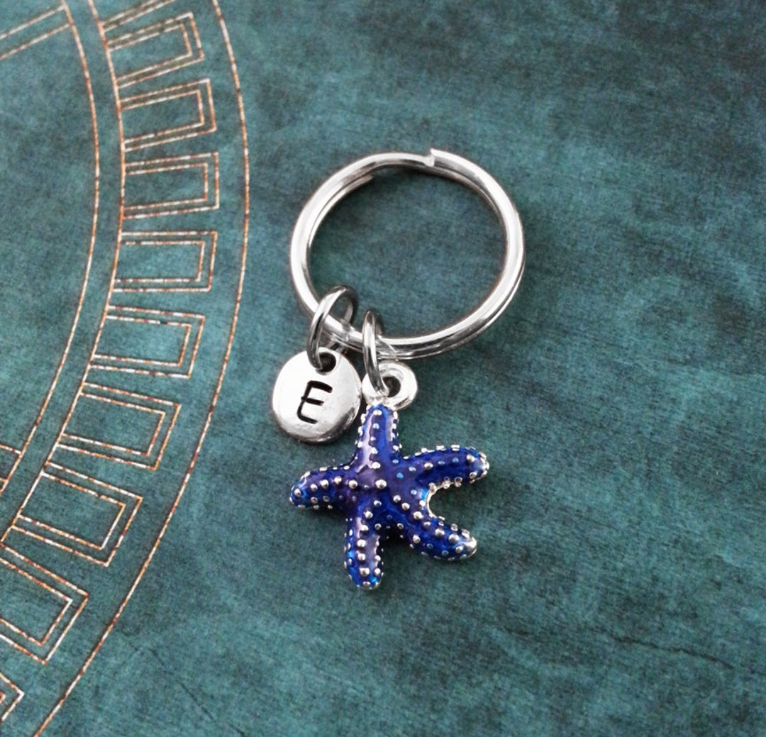 Blue Starfish Keychain, SMALL Blue Star Fish Keyring, Personalized ...