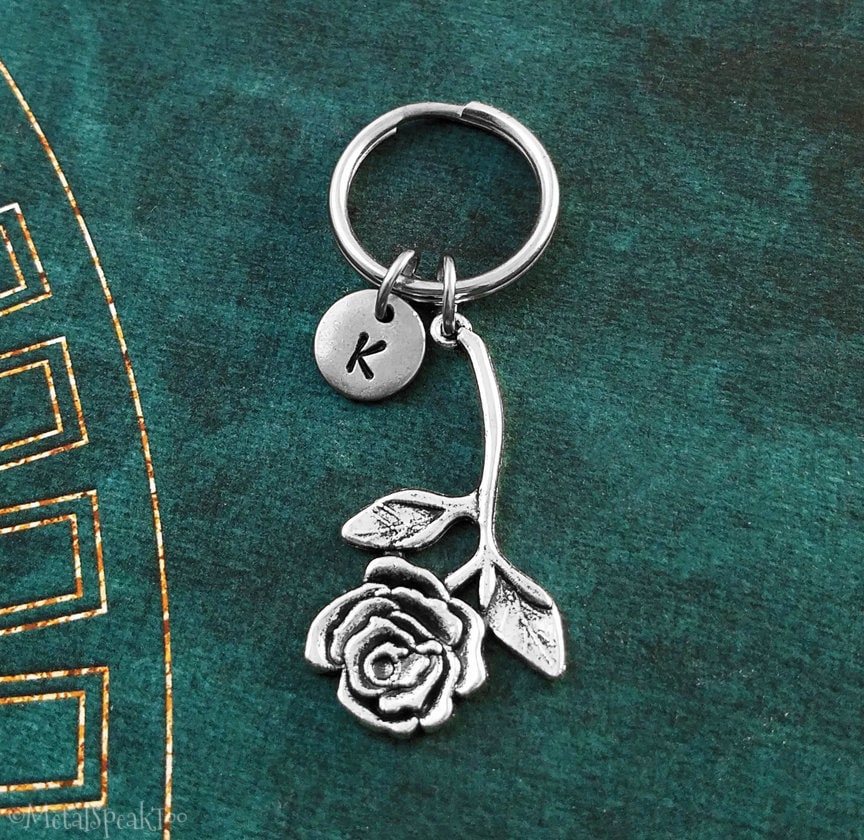 Rose Keychain SMALL Rose Charm Keychain Rose Keyring | Etsy