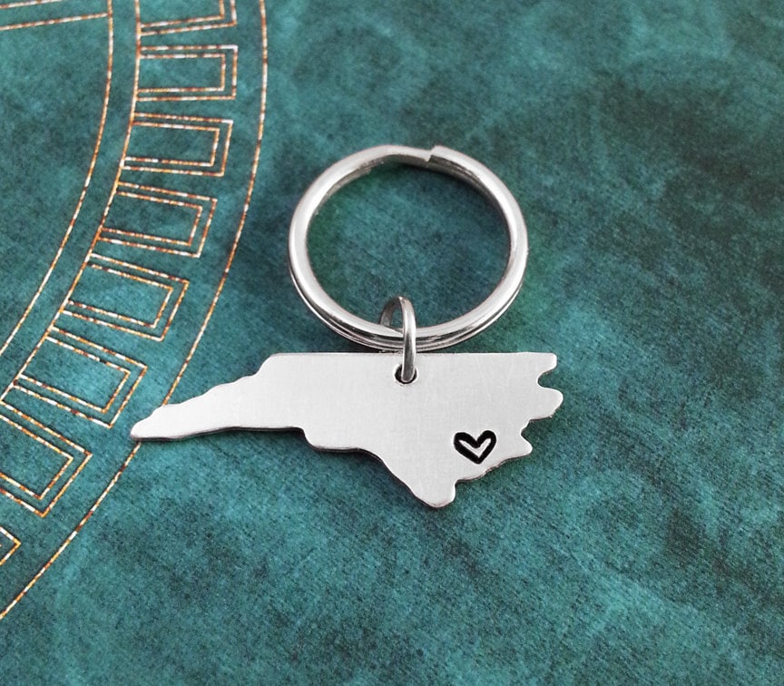 North Carolina Keychain Personalized Hand Stamped North Carolina ...