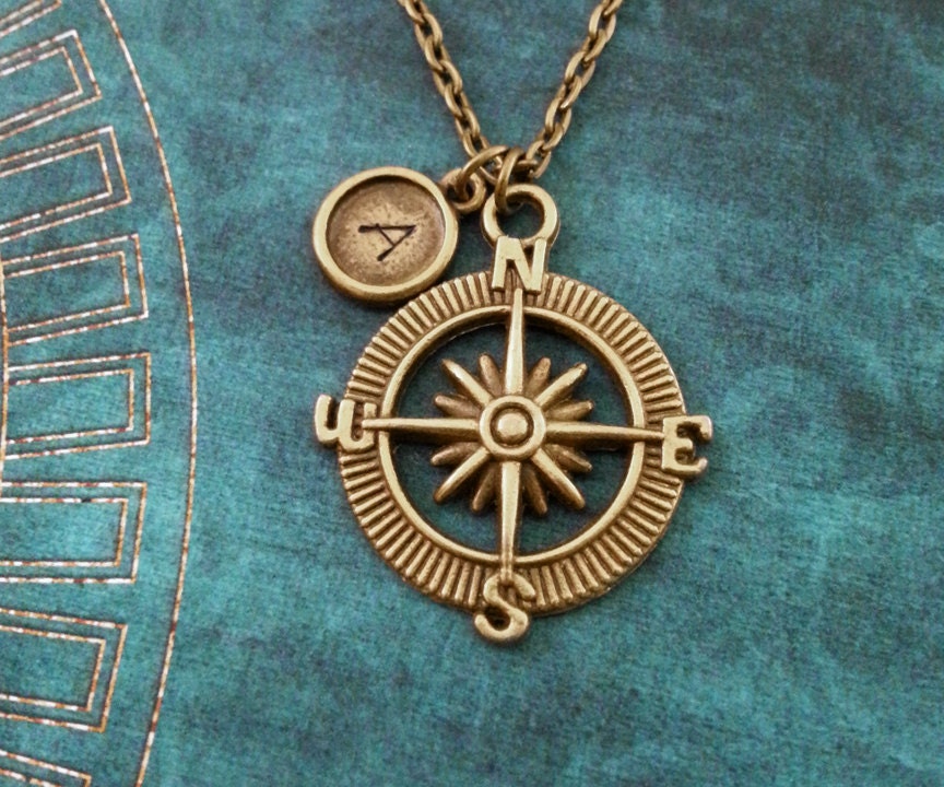 Compass Keychain SMALL Bronze Compass Keyring Personalized - Etsy