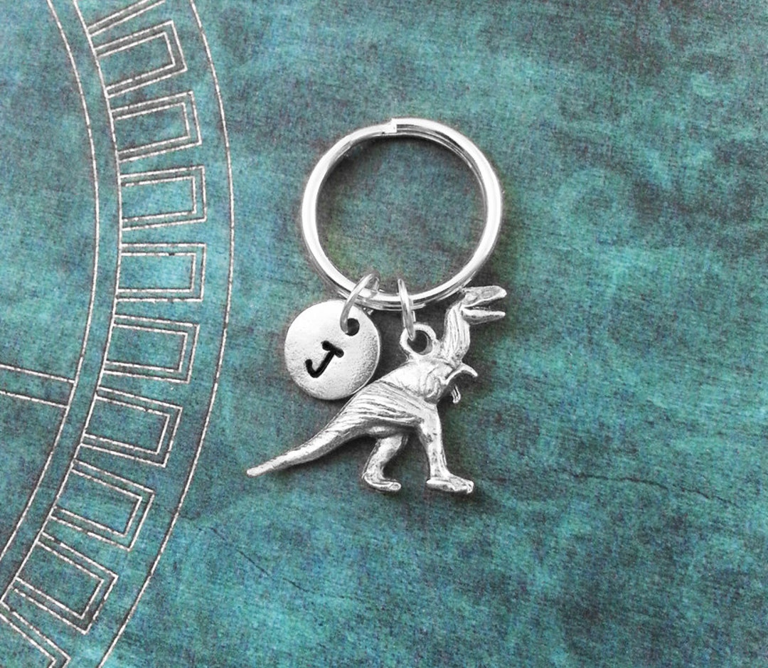 Dinosaur Keychain SMALL T-rex Keychain Personalized Keychain Silver ...