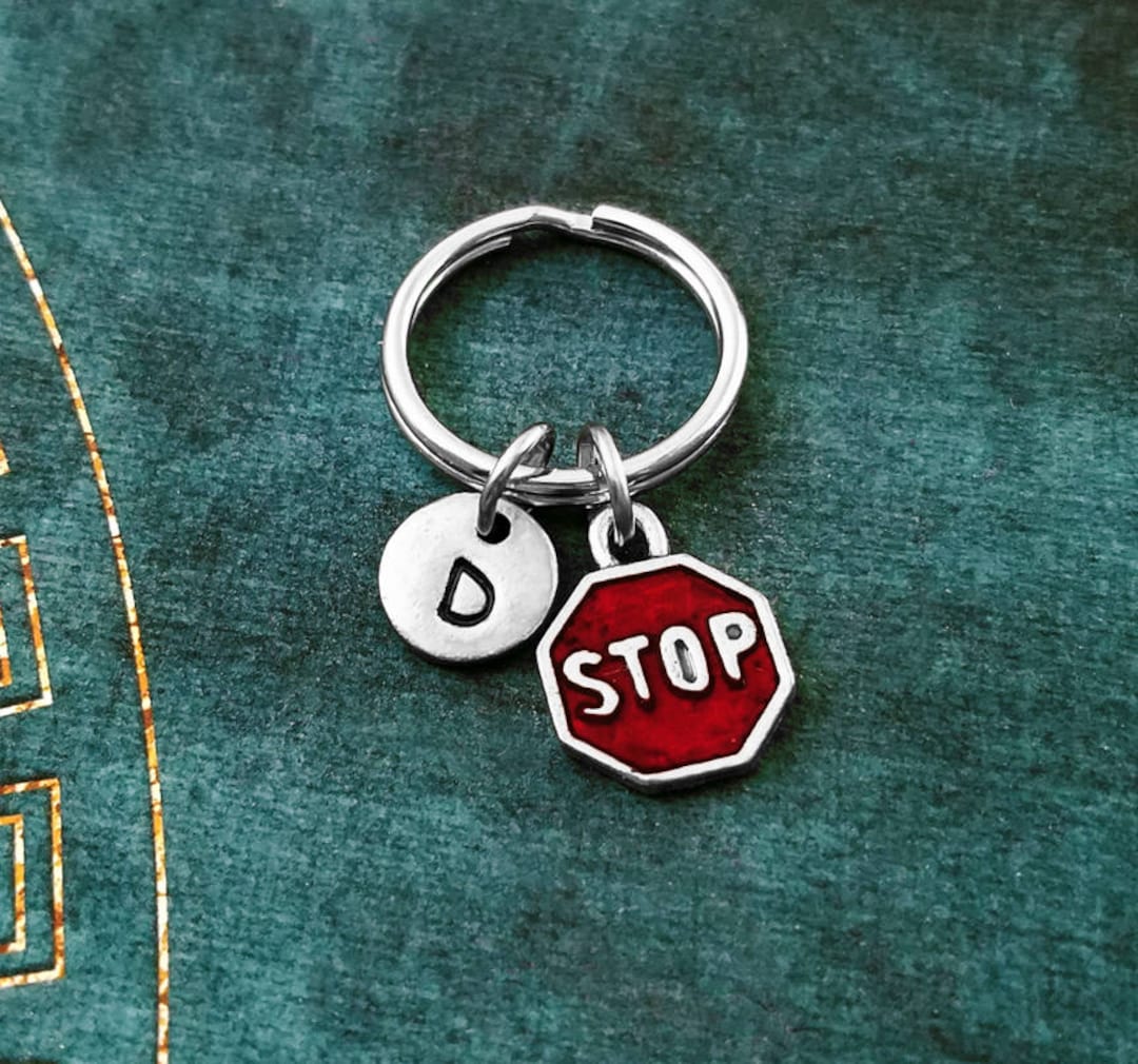 Stop Sign Keychain VERY SMALL Stop Sign Keyring Initial Keychain ...