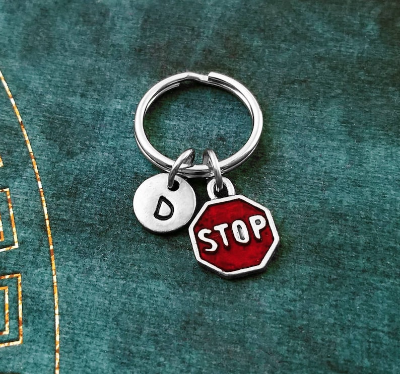 Stop Sign Keychain VERY SMALL Stop Sign Keyring Initial | Etsy