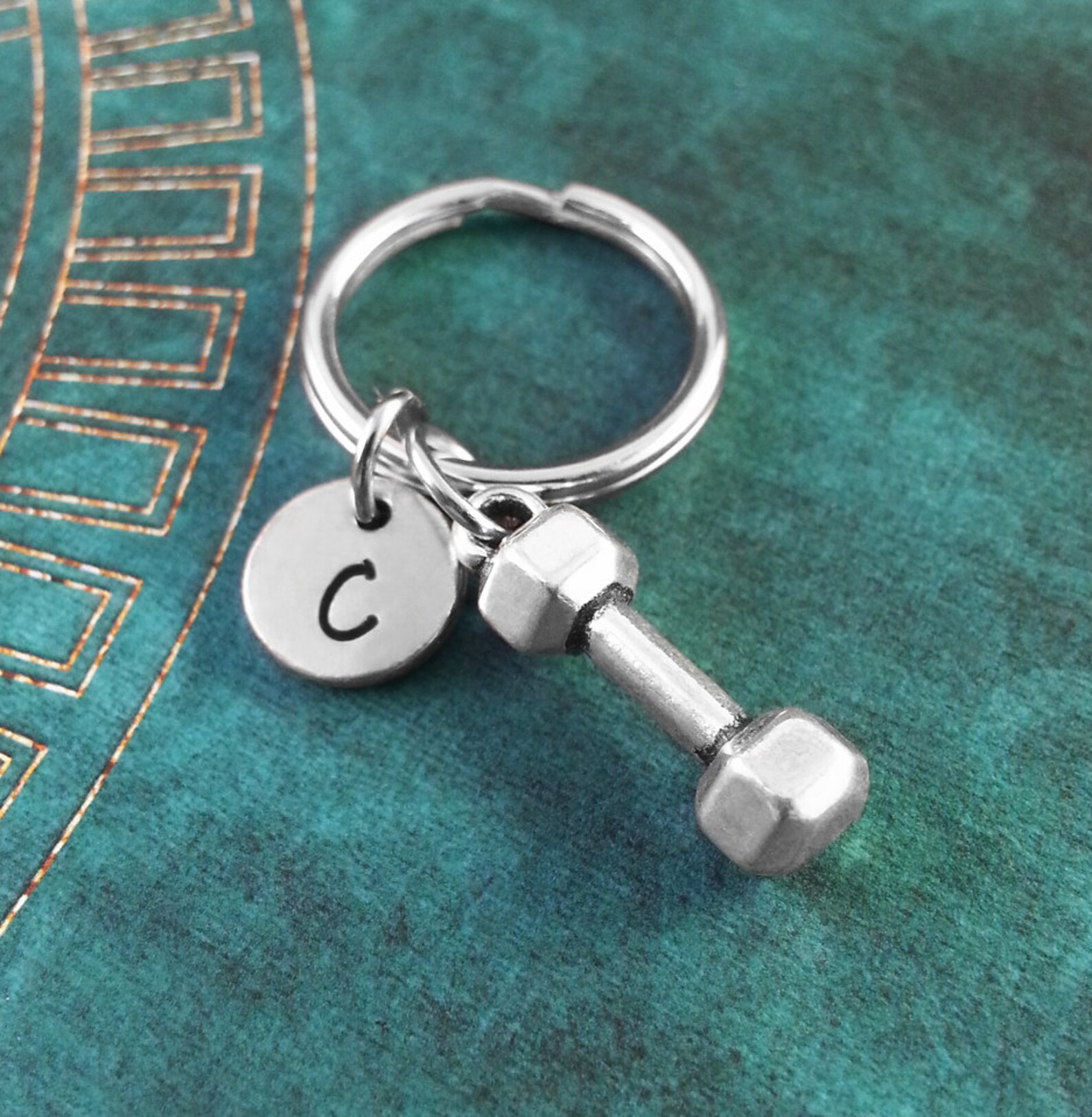 Dumbbell Keyring, SMALL Personalized Necklace, Barbell Pendant, Custom ...