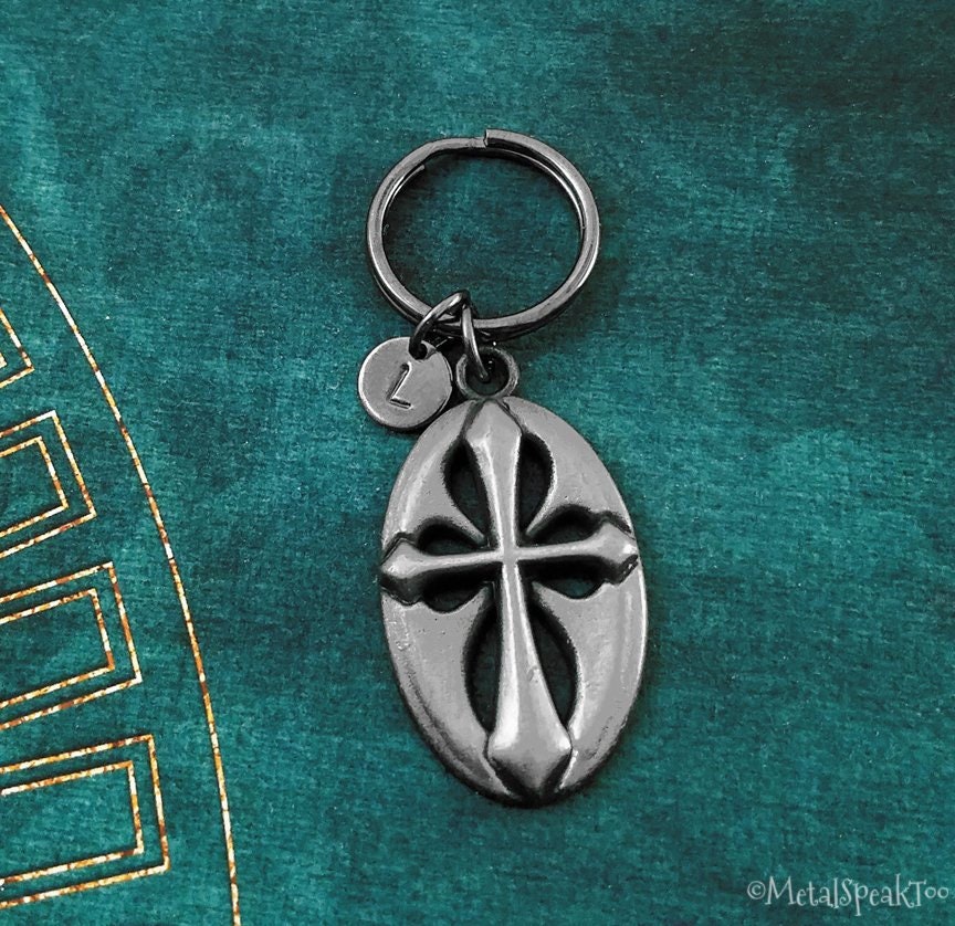 Cross Keychain VERY SMALL Black Cross Keyring Charm Christian Keychain ...