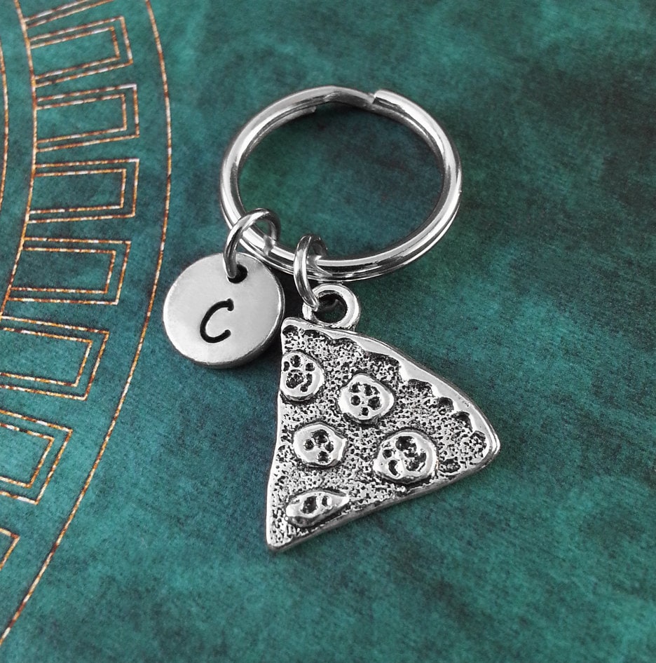 Pizza Keychain SMALL Silver Pizza Slice Keychain Personalized Keychain ...