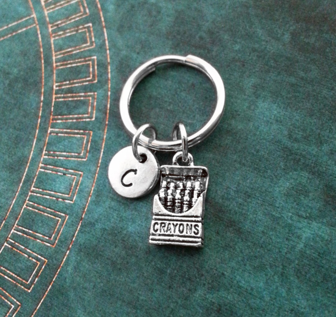 Box of Crayons Keychain, VERY SMALL Teacher Keychain, Silver Keyring ...