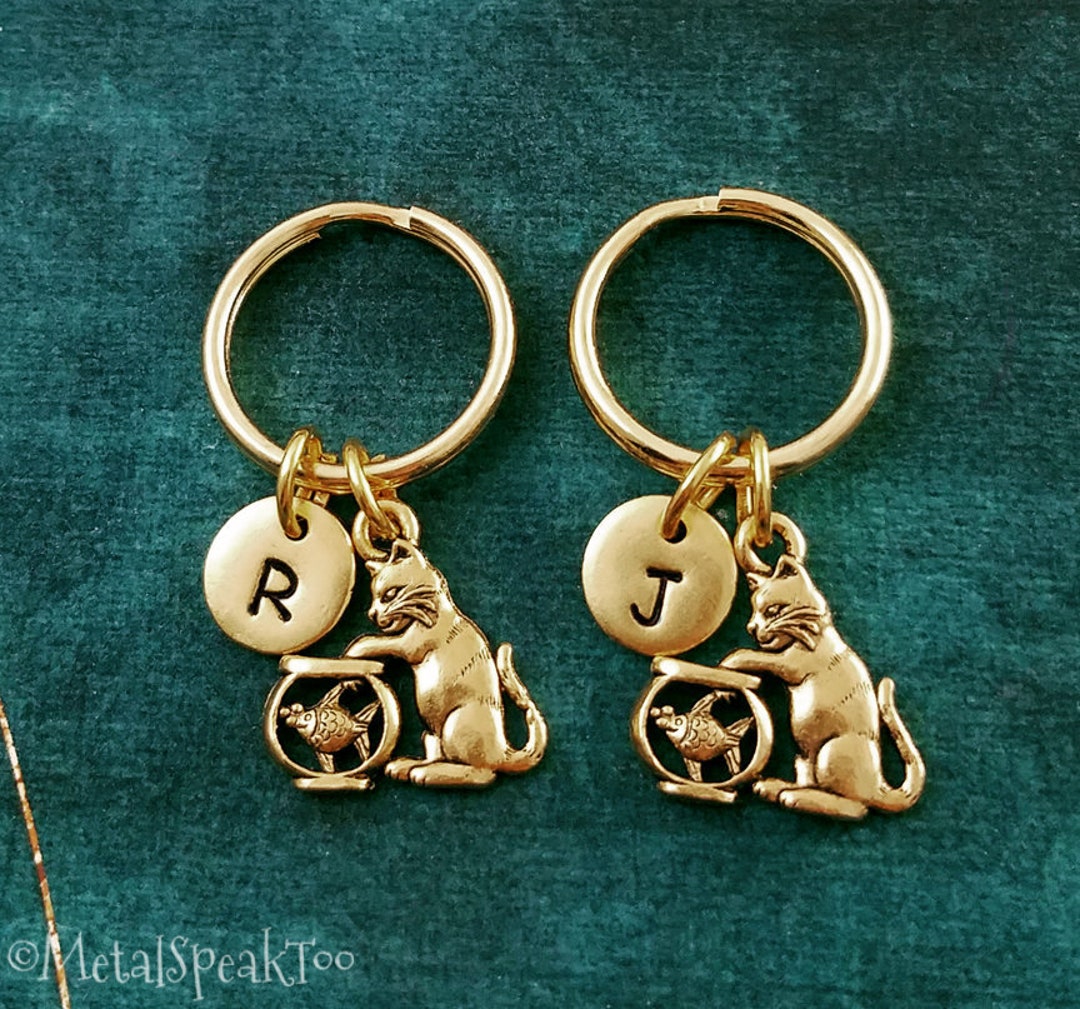 Cat Keychain SET of 2 SMALL Cat Charm Keychains Cat Keyring Sisters ...