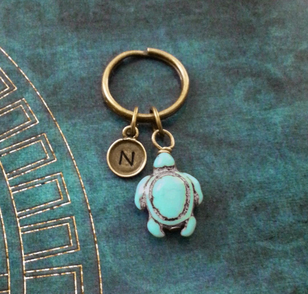 Turtle Keychain VERY SMALL Blue Turtle Keyring Bronze Keychain Brass ...