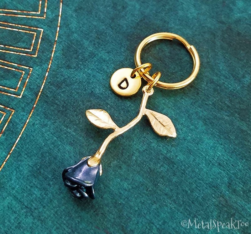 Blue Rose Keychain SMALL Rose Charm Keychain Keyring Girlfriend ...