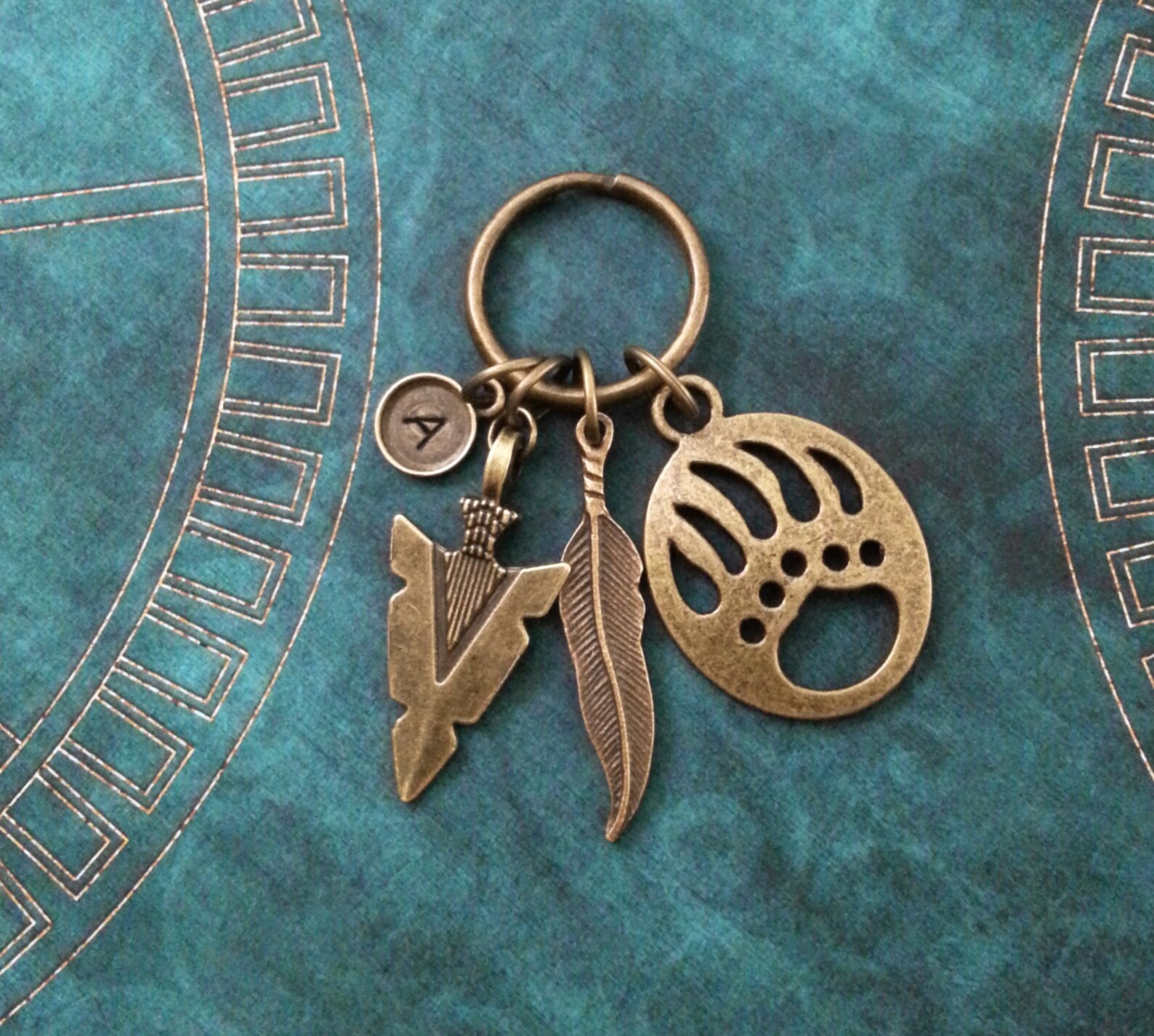 Bear Claw Keychain SMALL Bronze Paw Print Keychain Feather Keychain ...