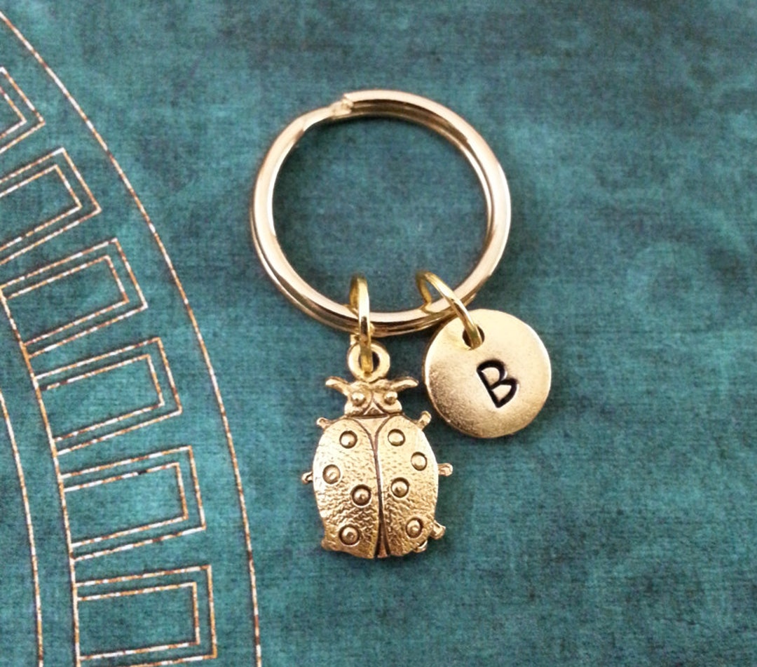 Ladybug Keychain VERY SMALL Gold Lady Bug Keyring Personalized Keychain ...