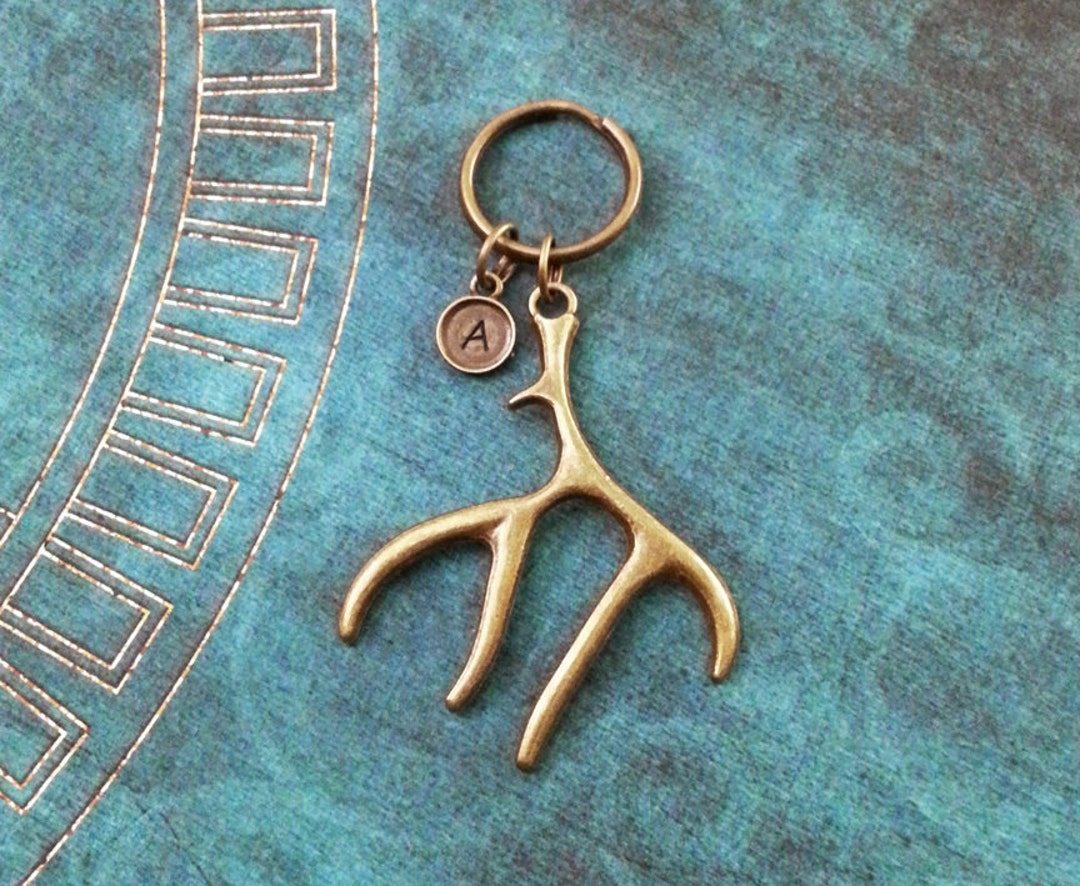 Antler Keychain LARGE Bronze Antlers Keychain Deer Keyring Personalized ...