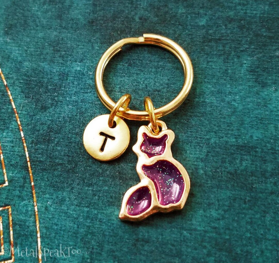 Cat Keychain VERY SMALL Purple Cat Keyring Cat Charm Keychain Kitten ...