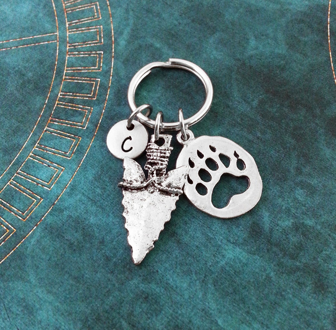 Arrowhead Keychain, Bear Print Necklace, Personalized Keychain, Bear ...