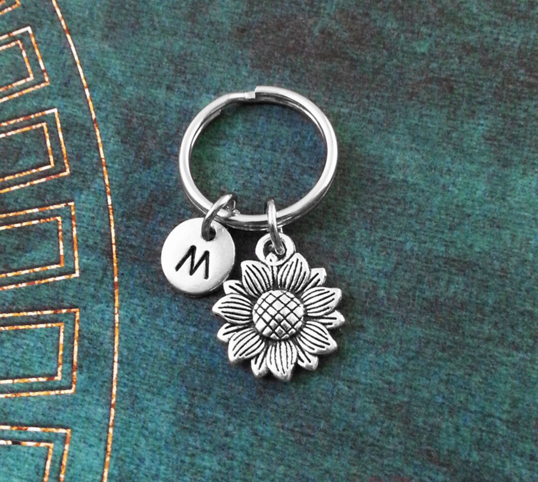 Sunflower Keychain VERY SMALL Silver Sunflower Keyring Flower Keychain ...