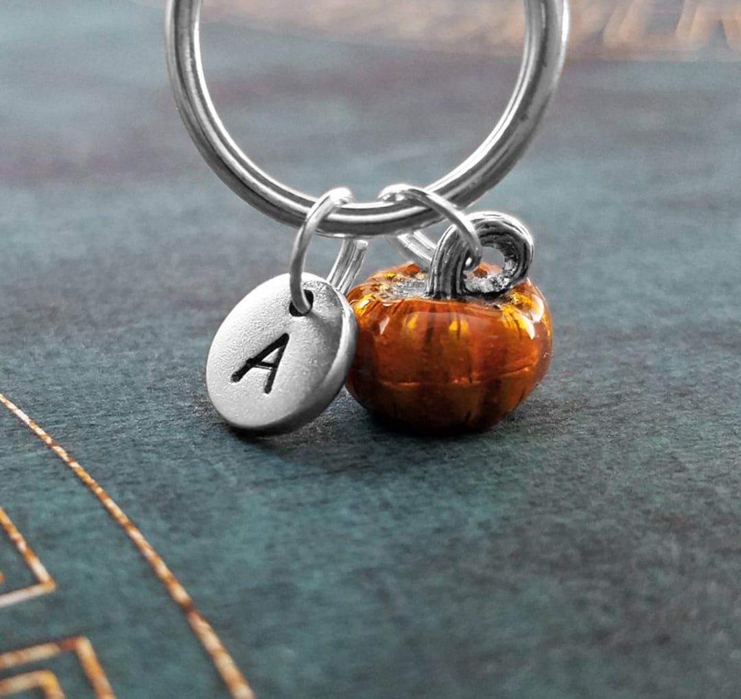 Pumpkin Keychain VERY SMALL Personalized Keychain Pumpkin Keyring Fall ...