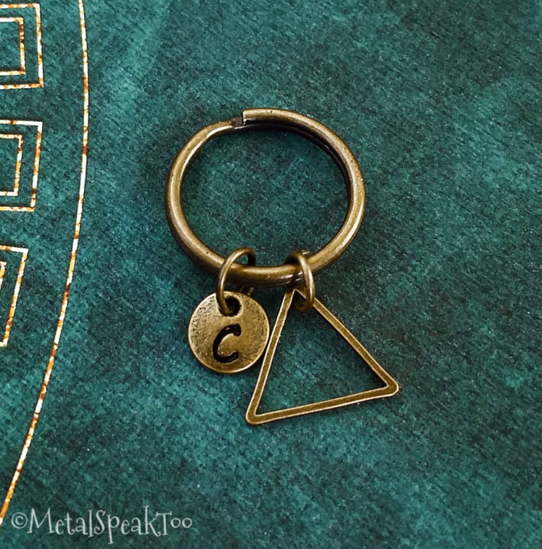 Triangle Keychain VERY SMALL Bronze Triangle Keyring Geometric Keychain ...