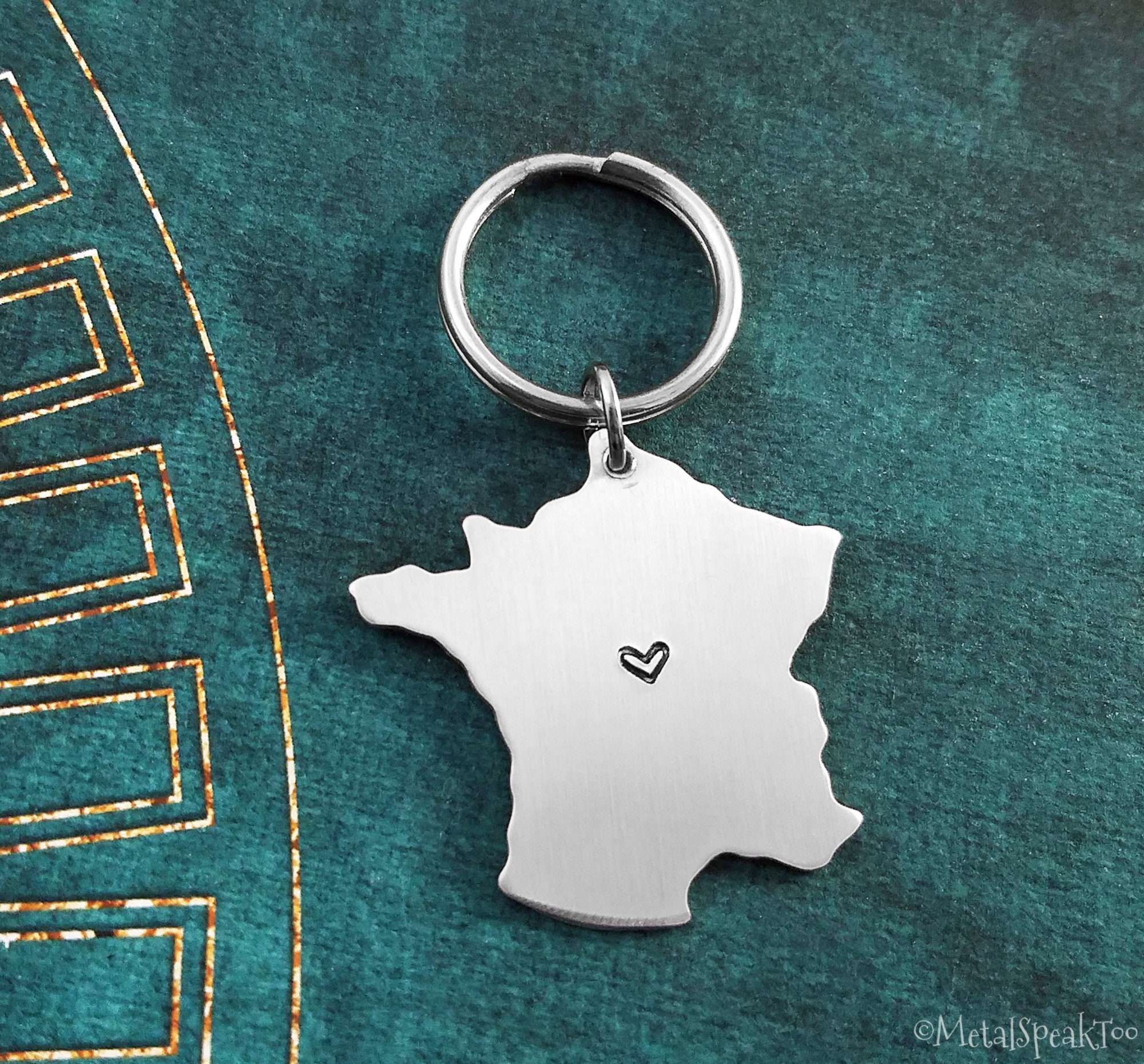 France Keychain Engraved Heart Keychain Personalized Keychain | Etsy