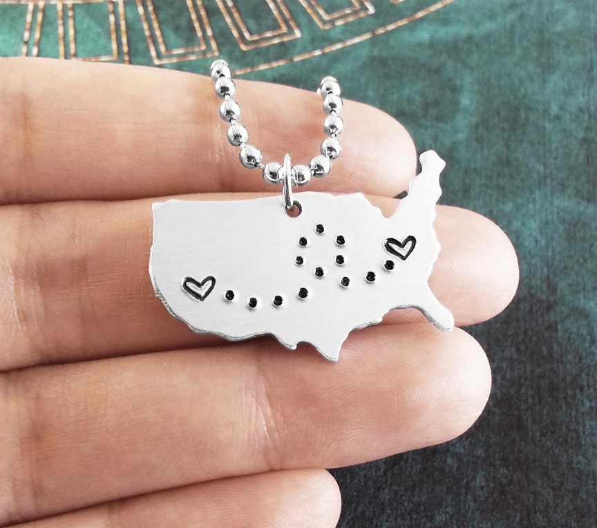 United States Keychain Personalized Hand Stamped USA Necklace | Etsy