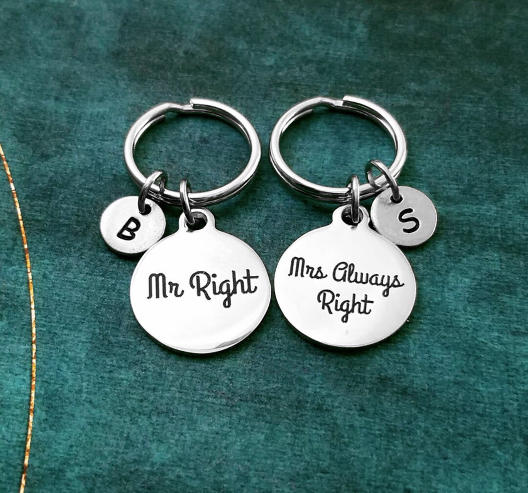 Mr Right Keychain SMALL Mrs Always Right Keychain SET Husband Keychain ...