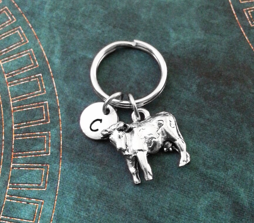 Cow Keychain SMALL Cow Keyring Personalized Keychain Bull Keychain ...