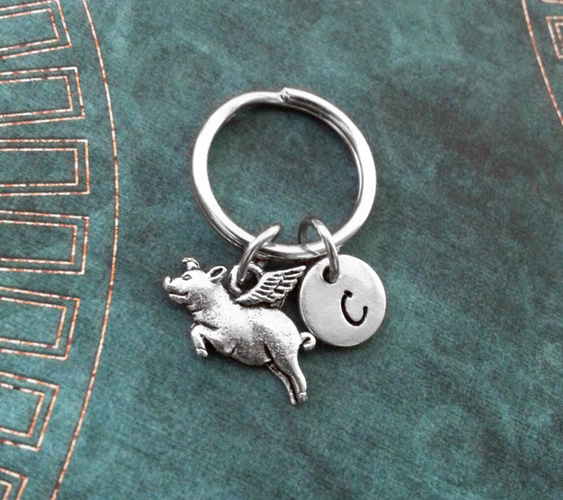 Flying Pig Keychain SMALL Pig Keyring Personalized Keychain - Etsy
