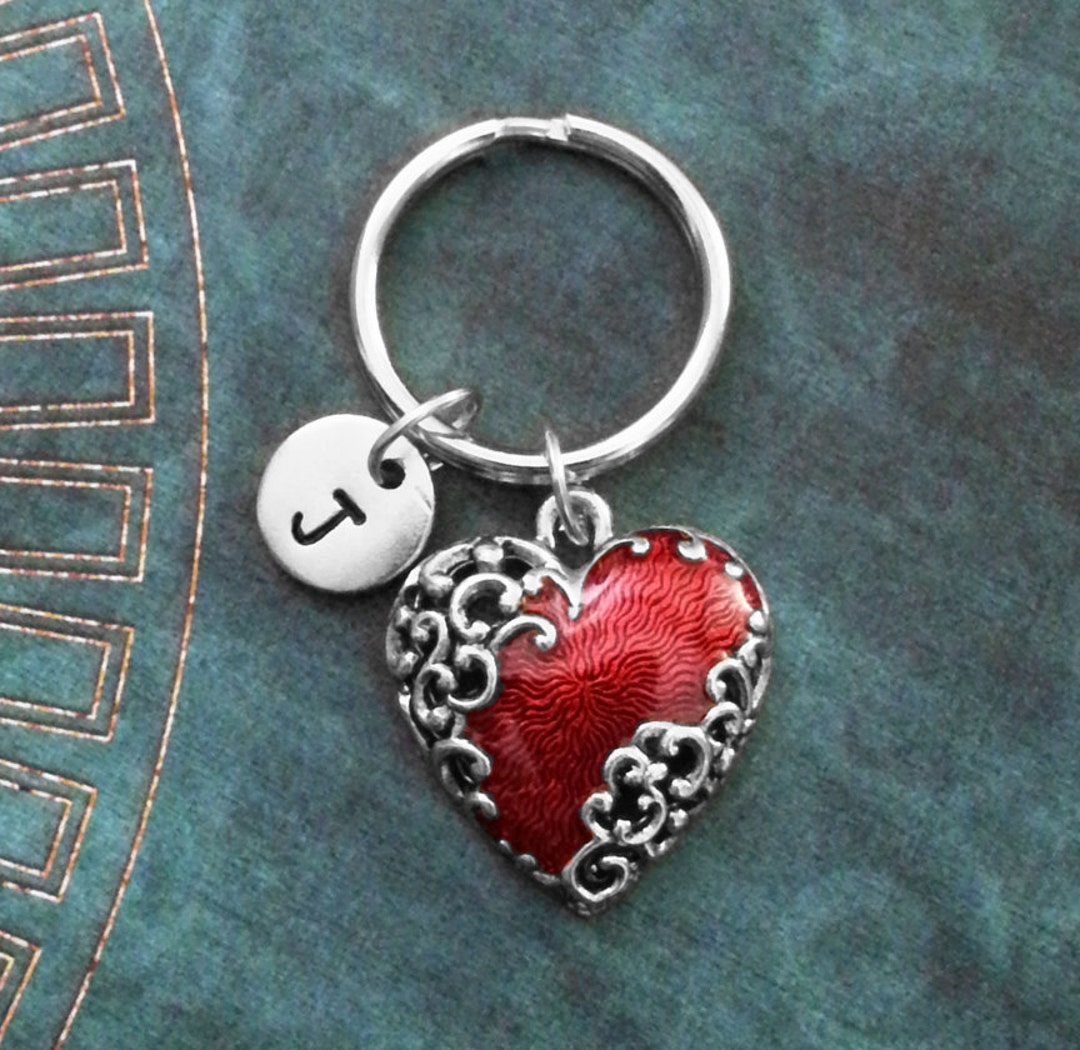 Red Heart Keychain SMALL Heart Keyring Girlfriend Keychain Valentine's ...