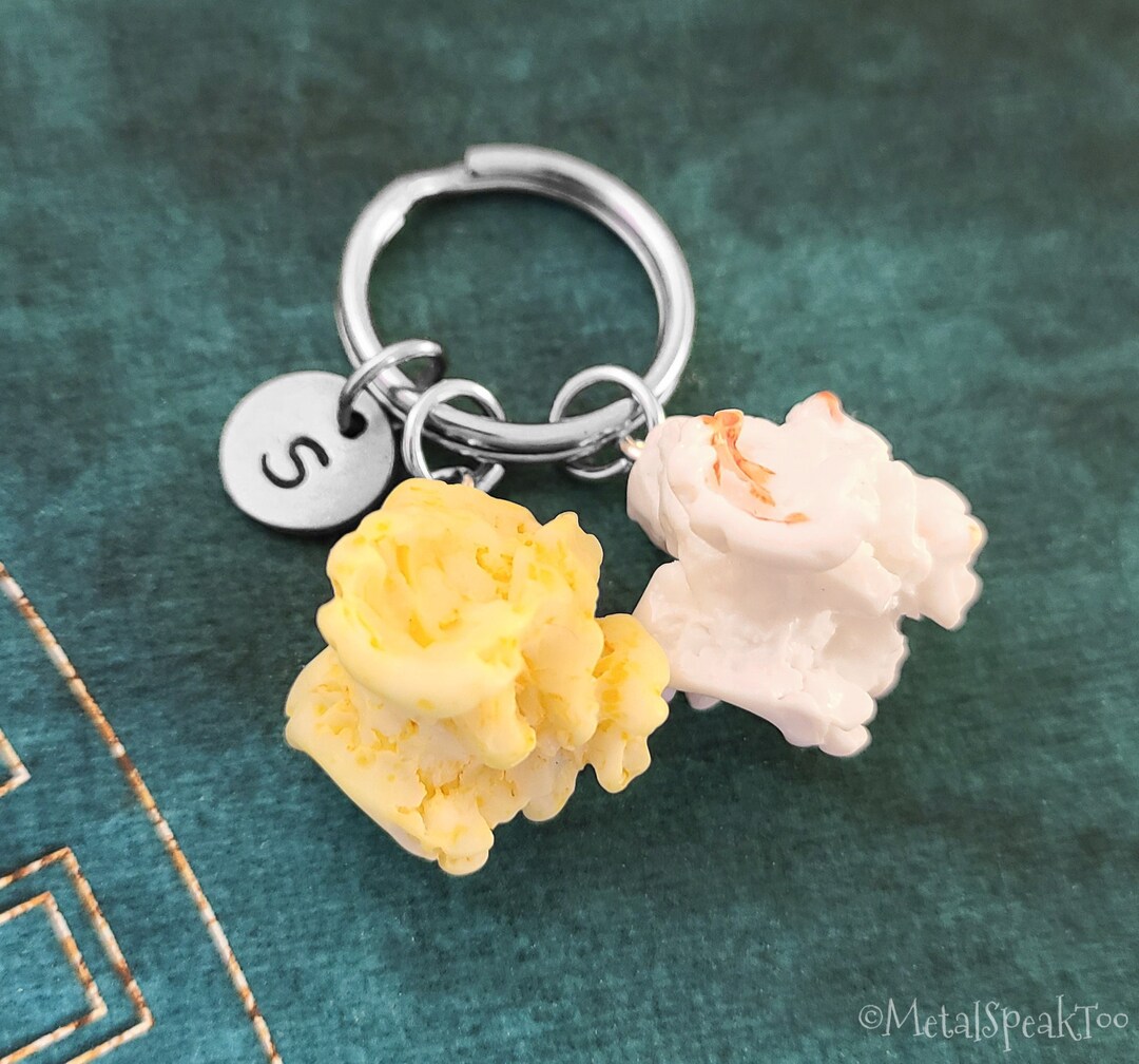 Popcorn Keychain SMALL Buttered Popcorn Keyring Personalized Initial ...