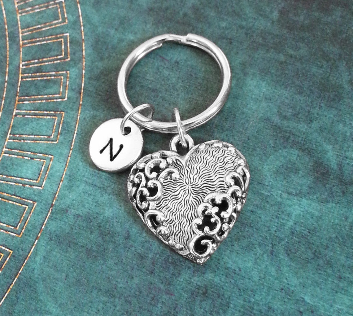 Heart Keychain SMALL Silver Heart Keyring Girlfriend Keychain Valentine ...