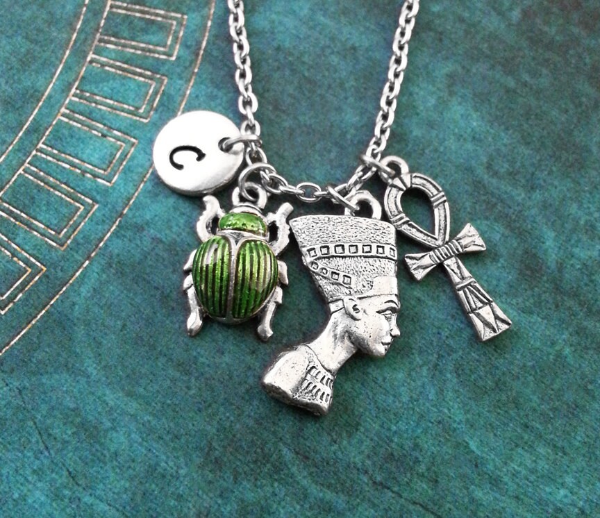 Nefertiti Keychain SMALL Silver Ankh Keychain Green Scarab - Etsy