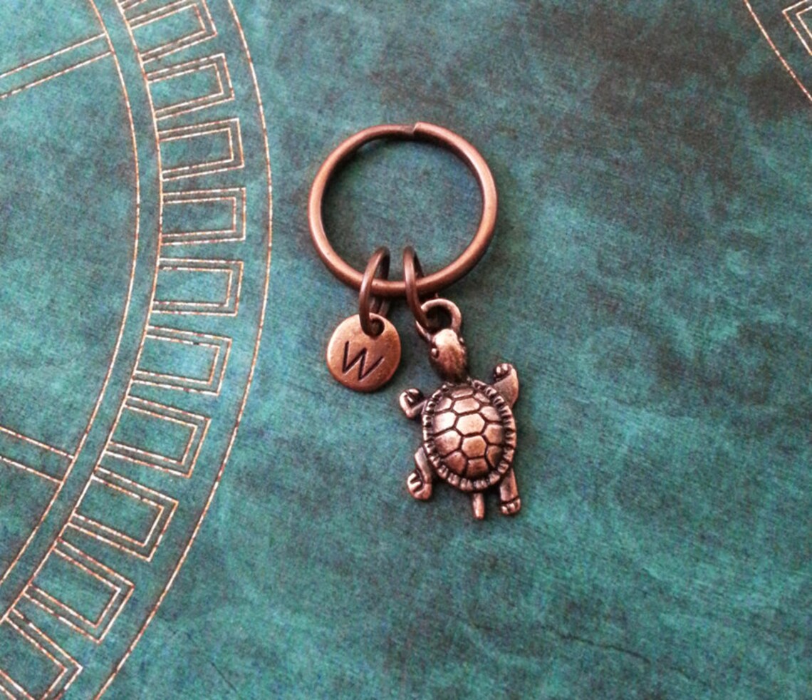 Turtle Keychain VERY SMALL Copper Turtle Keyring Personalized - Etsy