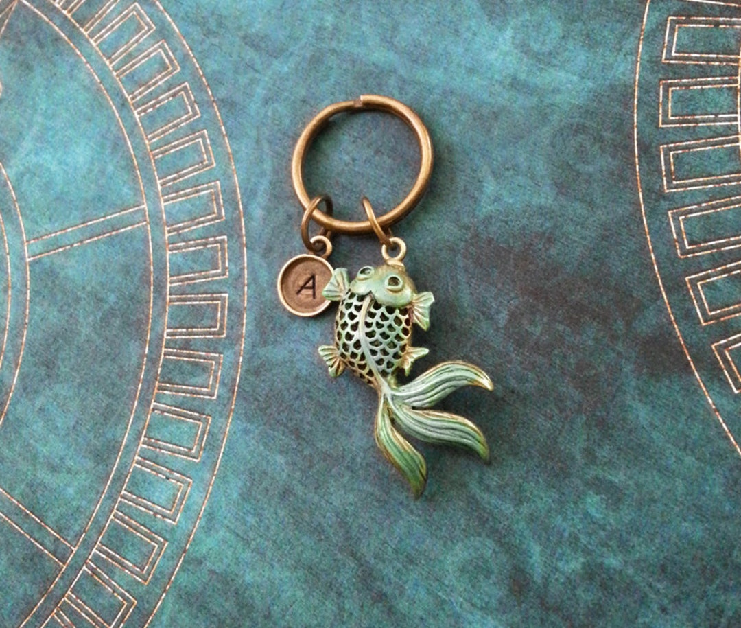 Fish Keychain SMALL Bronze Fish Keyring Personalized Keychain Patina ...
