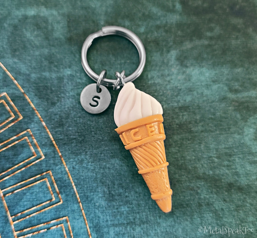 Ice Cream Keychain SMALL Vanilla Ice Cream Cone Keyring Personalized ...